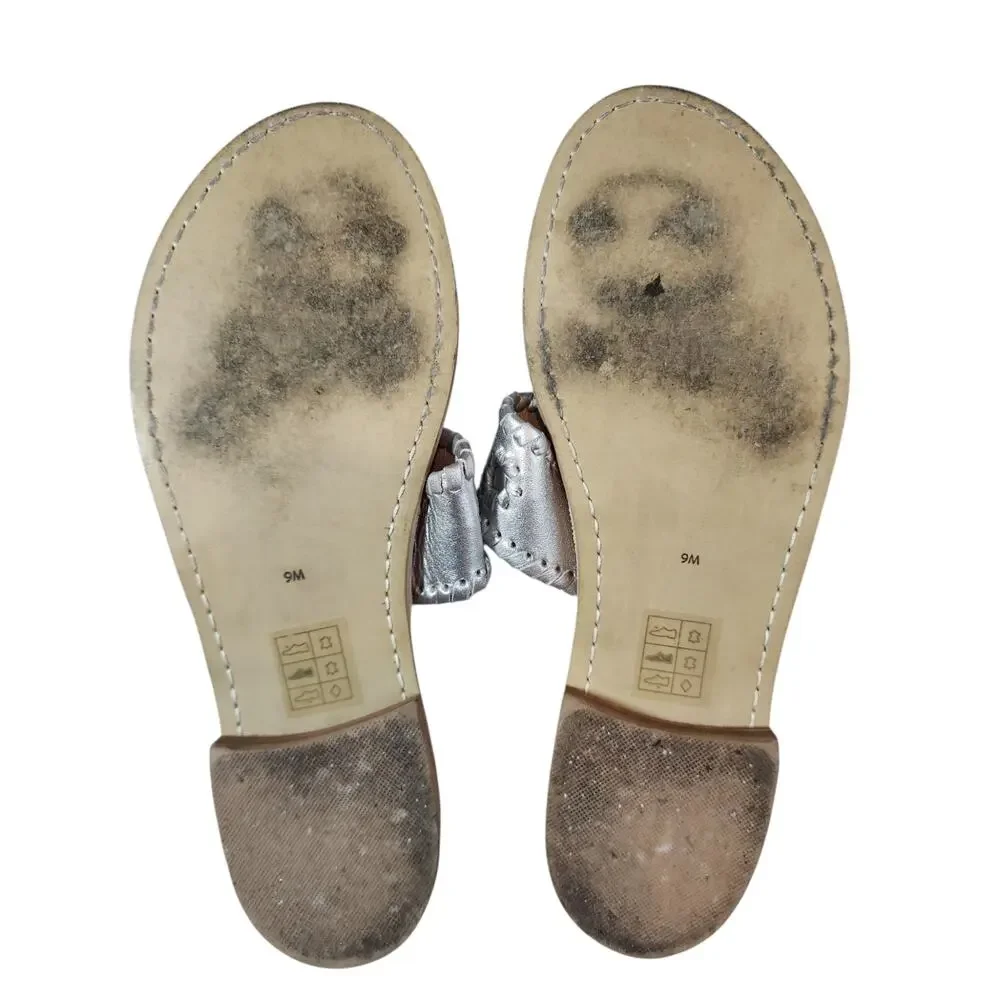 Jack Rogers | Shoes | Jack Rogers Silver Metallic Leather Slide Sandals ...